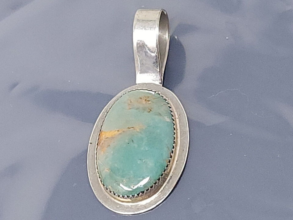 Vintage PJC Navajo Sterling Silver Turquoise Oval Pendant | eBay
