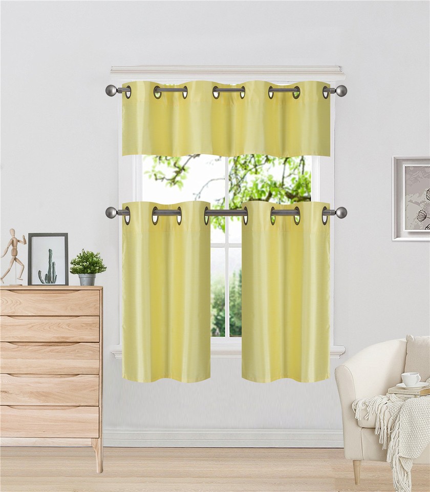 3pc SET KITCHEN GROMMET WINDOW CURTAIN DRESSING WITH 2 TIER & VALANCE ...