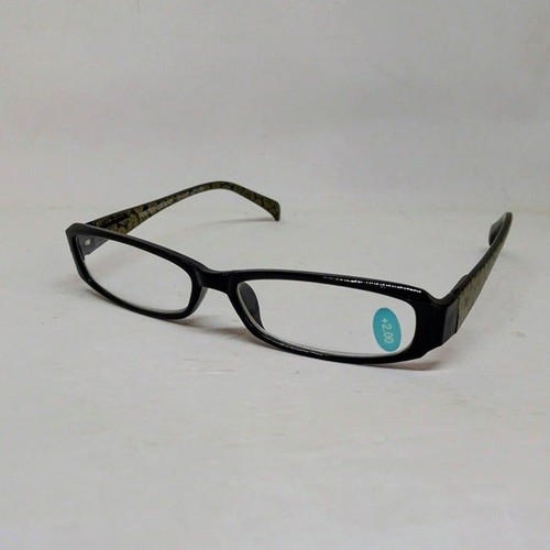 Foster Grant Kiley Reading Glasses- +2.00-Black Gold-Rectangle Lenses ...