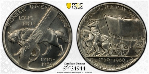 1960 SC50C SILVER PIONEER INVENTIONS LONG RIFLE HERALDIC ART MEDAL PCGS ...