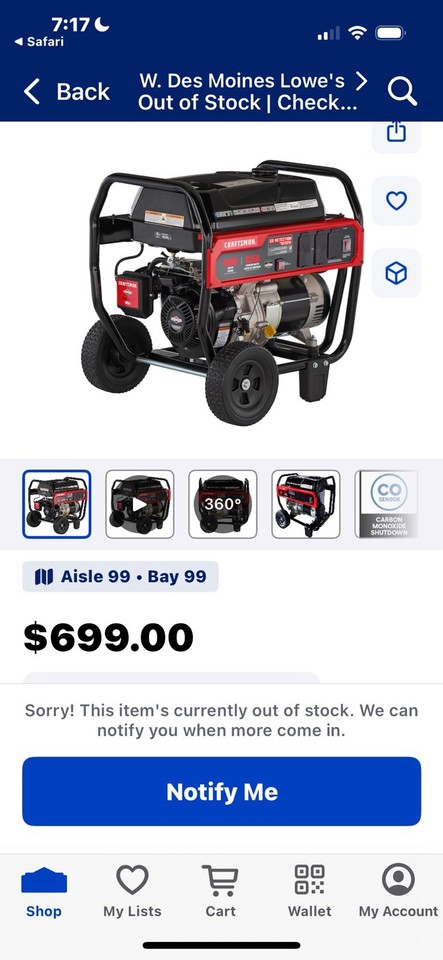 Craftsman 5000 Watt Generator w/ CO Detection Model CMXGGAS030731 - NEW ...