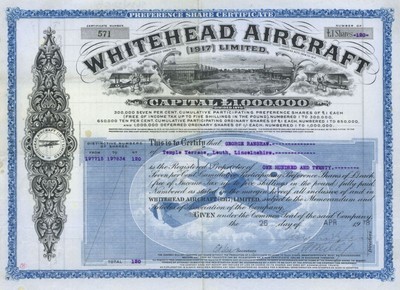 Whitehead Aircraft Limited - Gorgeous Biplane Vignette - 1918 dated ...