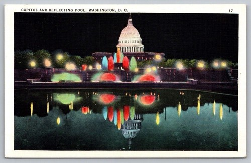 Washington DC US Capitol & Reflecting Pool Scenic Night View WB ...