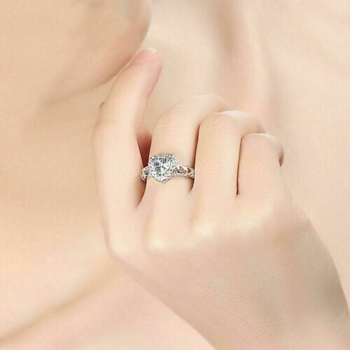 2.75CT Heart Shape Diamond Halo Lab-Created Engagement 14K White Gold ...