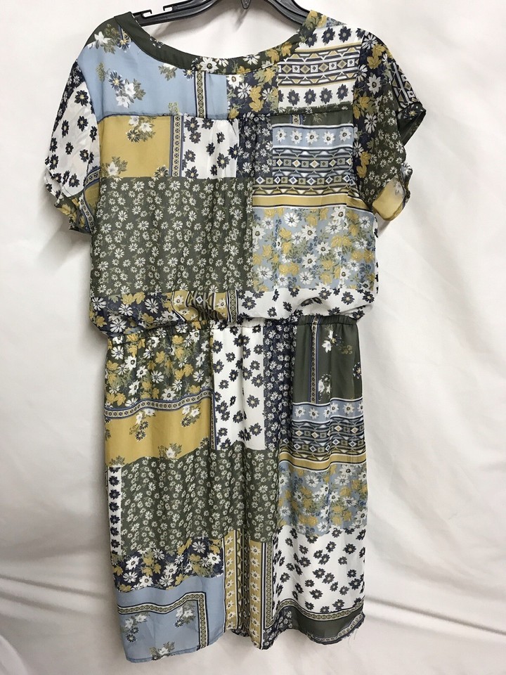 Como Blu Women's Flutter Sleeve Dress Blue Grn Gold White Lined Size ...