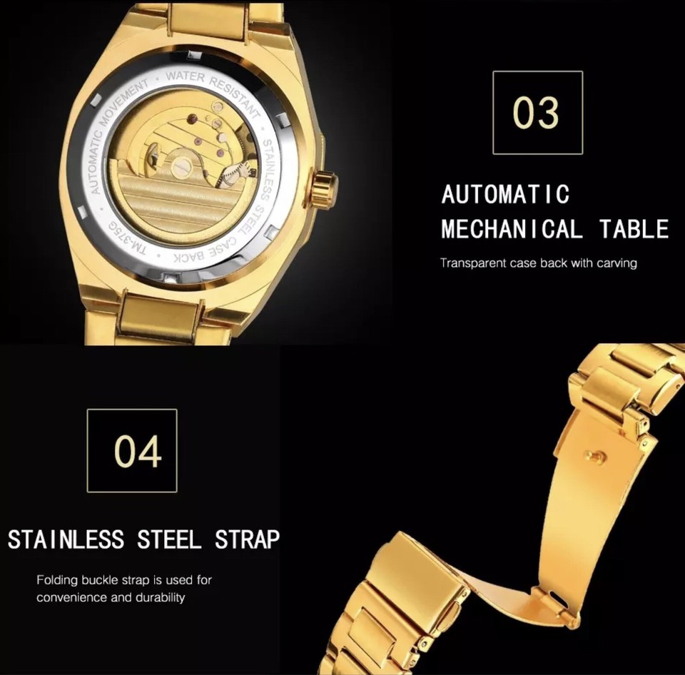 Men's Skeleton Mechanical Luminous Luxury Waterproof Octagon Shape ...