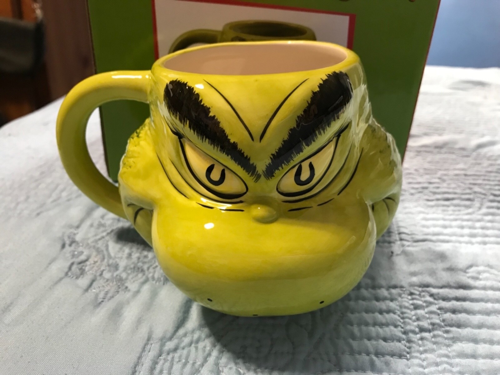 Dr. Seuss The Grinch Face Sculpted Ceramic Green Mug Smirk Christmas ...