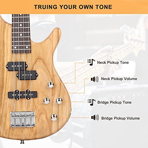 Glarry Electric Bass Guitar 4 String Natural Wood Bag Accessories ...