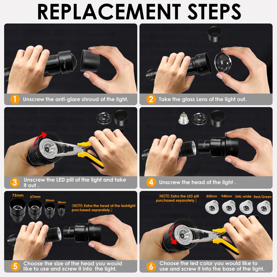 UniqueFire UF-1605 LED Pill White Red Green IR 850 940nm Module ...