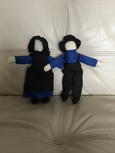 Pair of Folk Art Handmade Faceless Amish Cloth Rag Dolls Boy/Girl Man ...