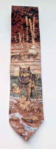 Endangered Species 100% Silk Tie GREY WOLF, Pack of WOLVES, Brown ...