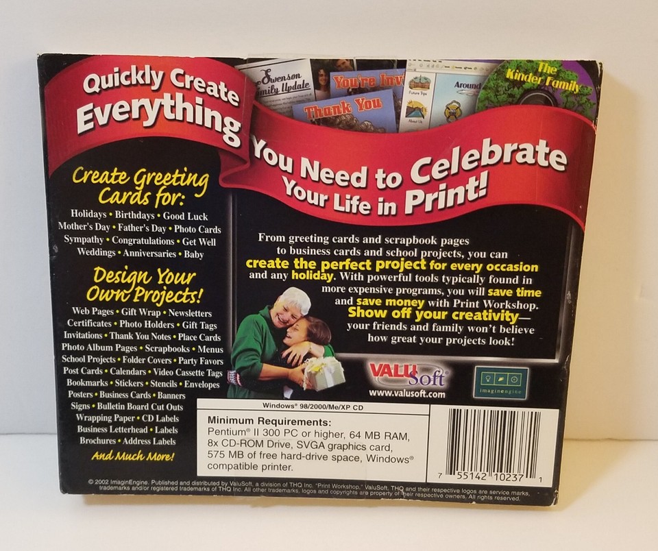Print Workshop 2003 PC CD-Rom Software Windows 98 ME XP Greeting Card ...