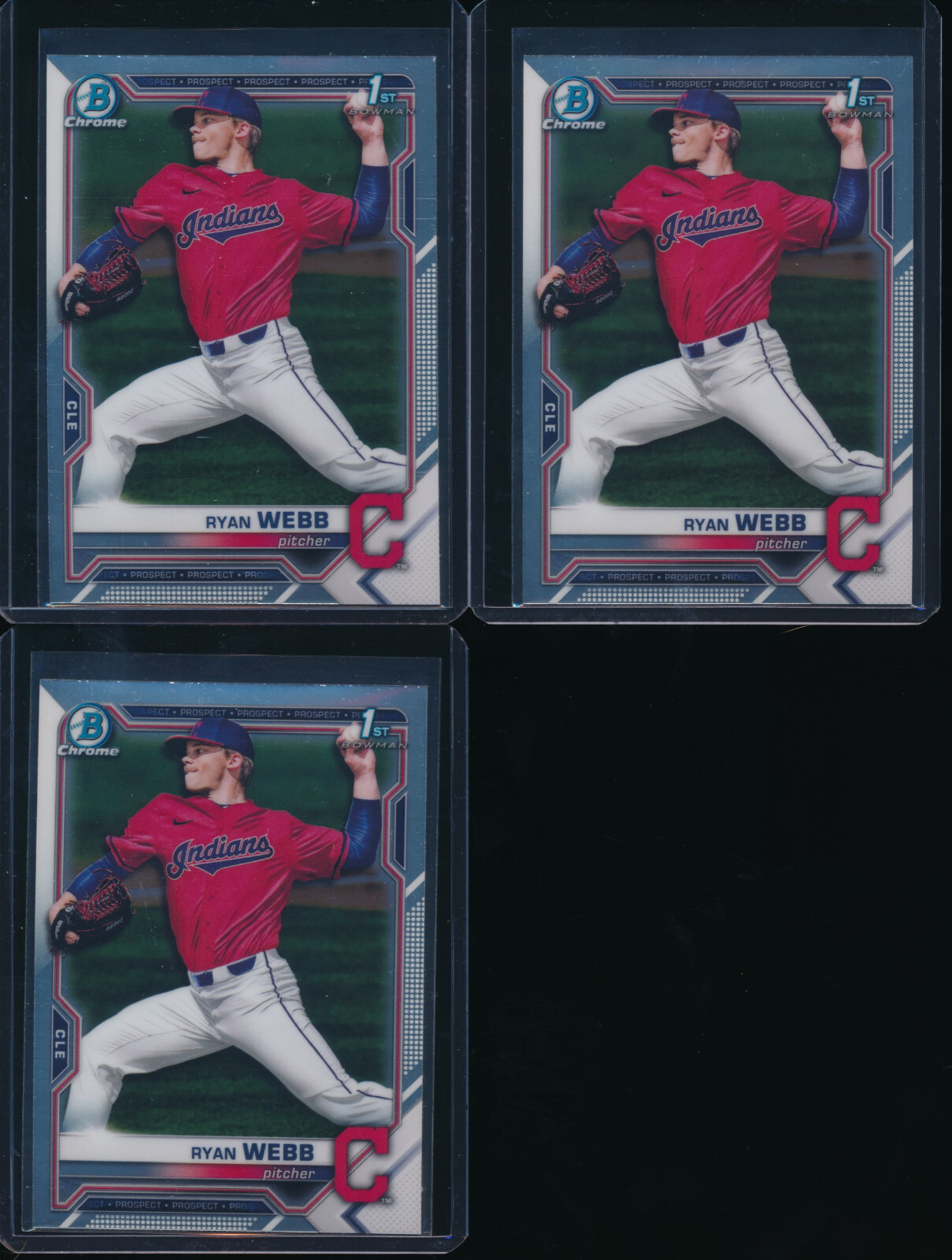 Lot of (3) RYAN WEBB 1st 2021 Bowman Chrome Draft Guardians Rookie Card ...