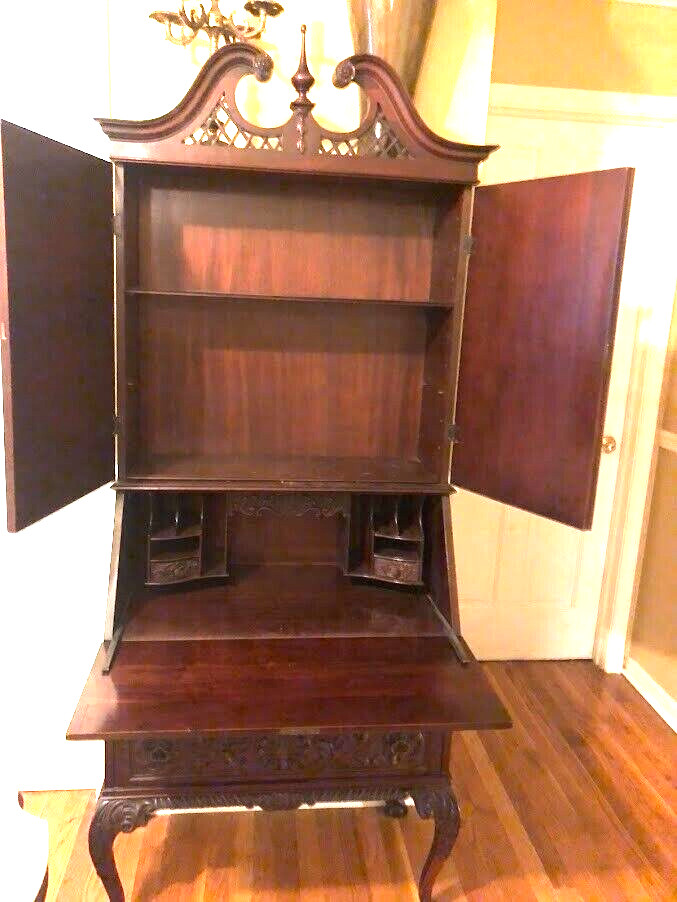 ANTIQUE DROP FRONT SECRETARY HEAVILY CARVED SEA SHELL DESIGN | eBay