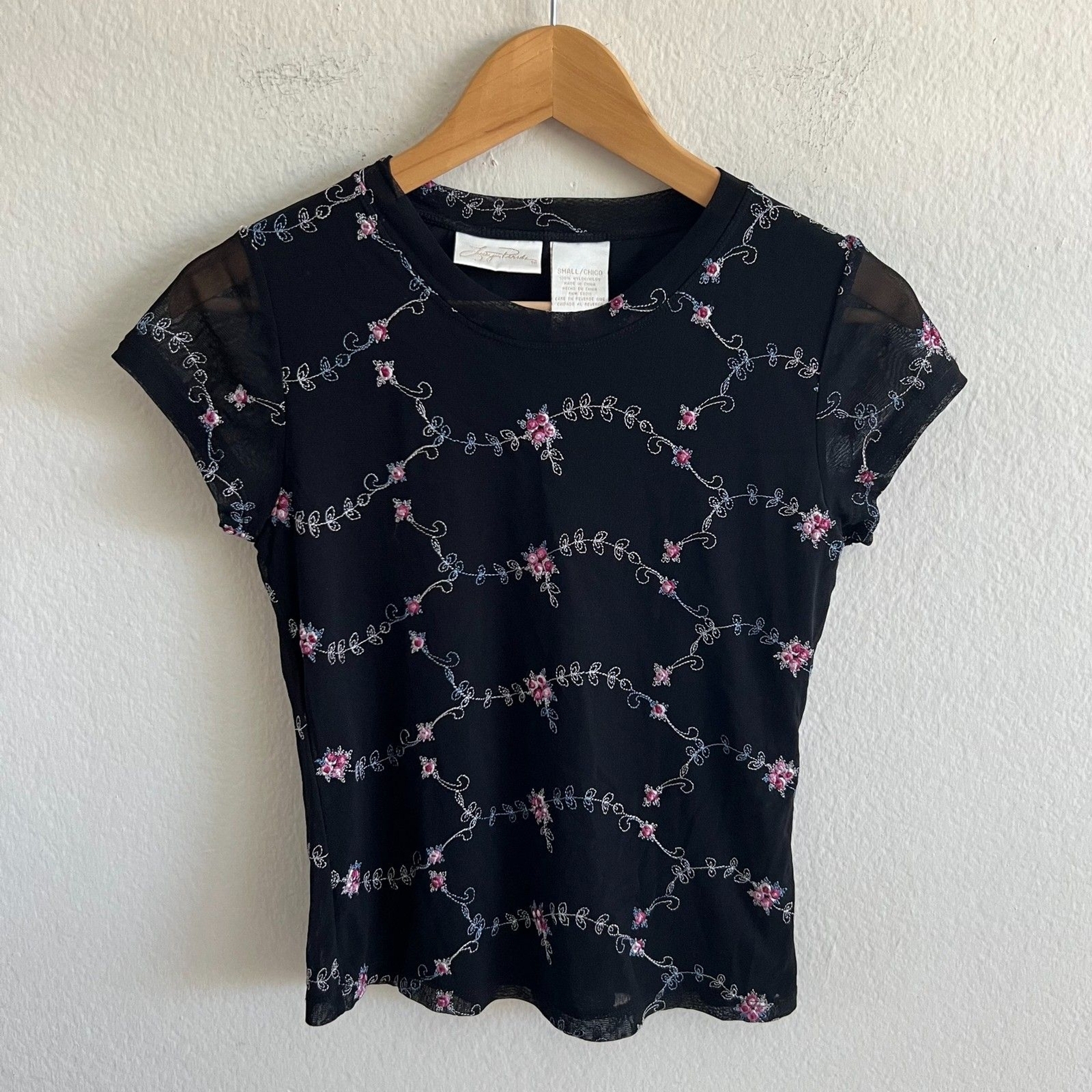 LUCY Pereda Vintage 90s Black Floral Lace Mesh Short … - Gem