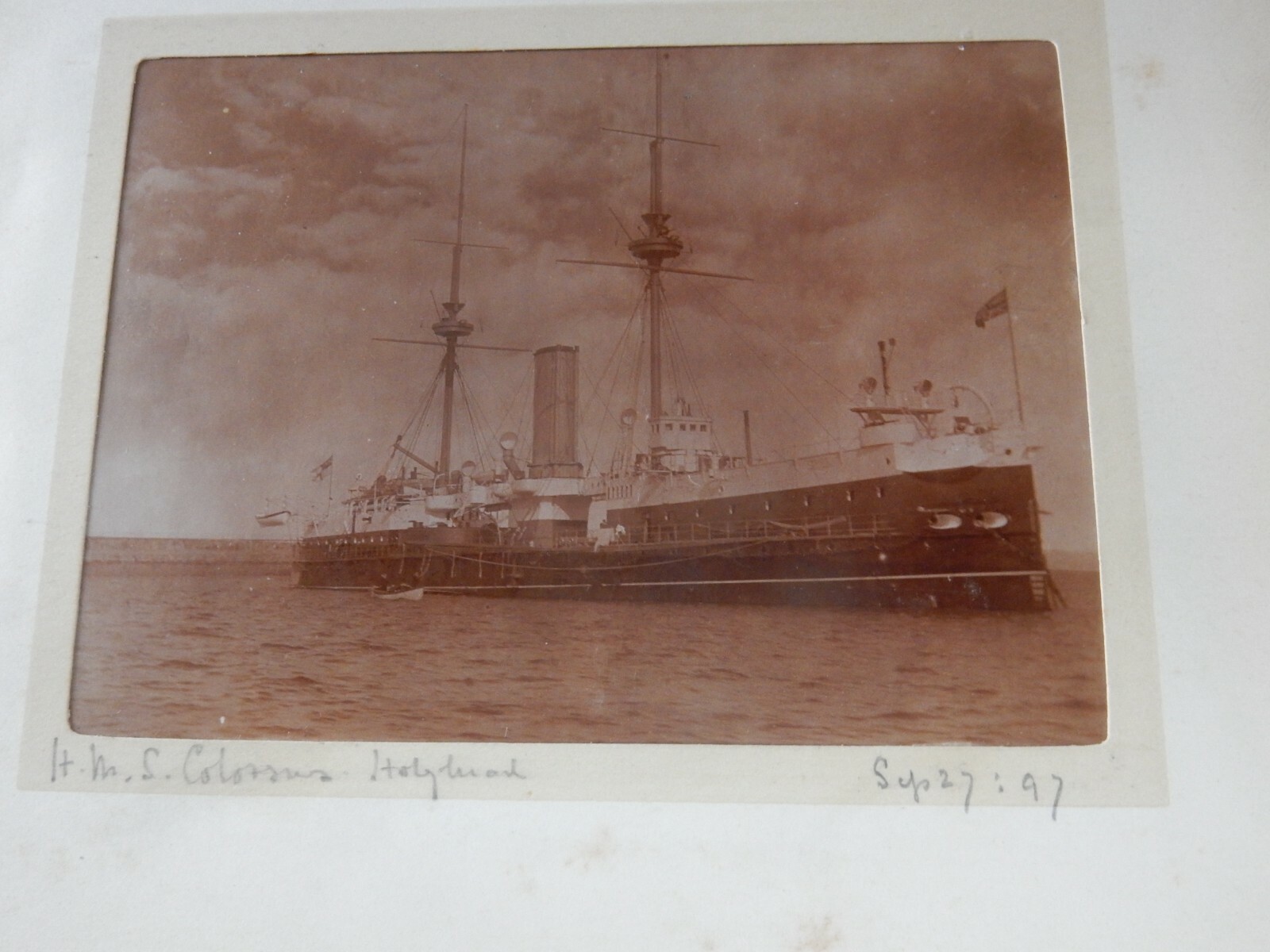 HMS Colossus (1897) Coastguard ship at Holyhead SEPIA PHOTOGRAPH 1897 8 ...