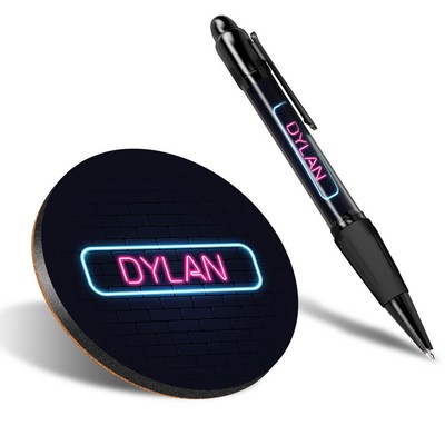 1 x Round Coaster & 1 Pen Neon Sign Design Dylan Name #351869 | eBay