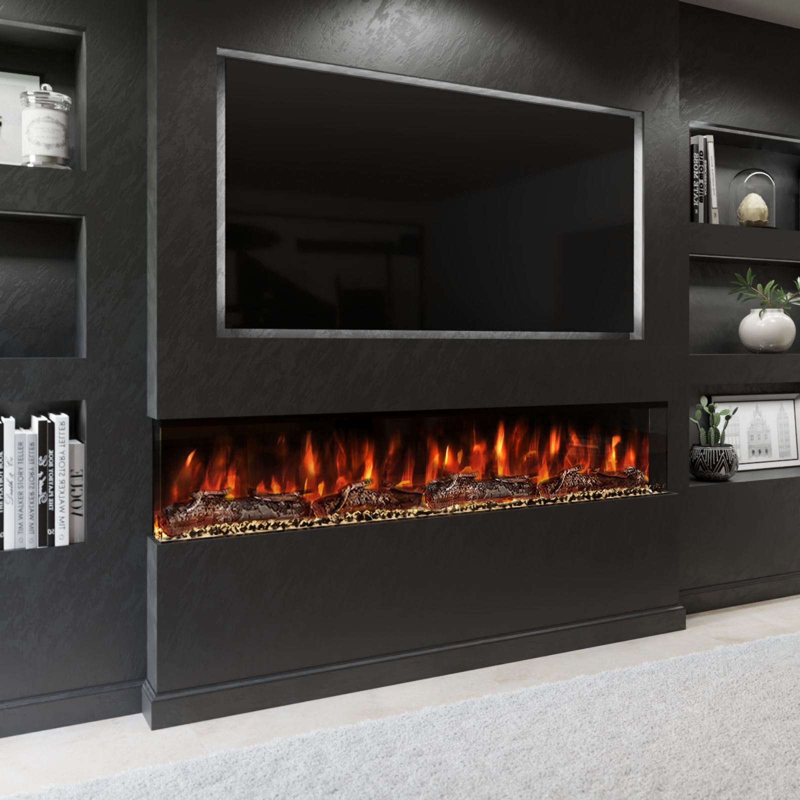 44 - 50 - 60 - 72 -82 INCH HD+ PANORAMIC ELECTRIC FIRE 3 SIDED FULL ...