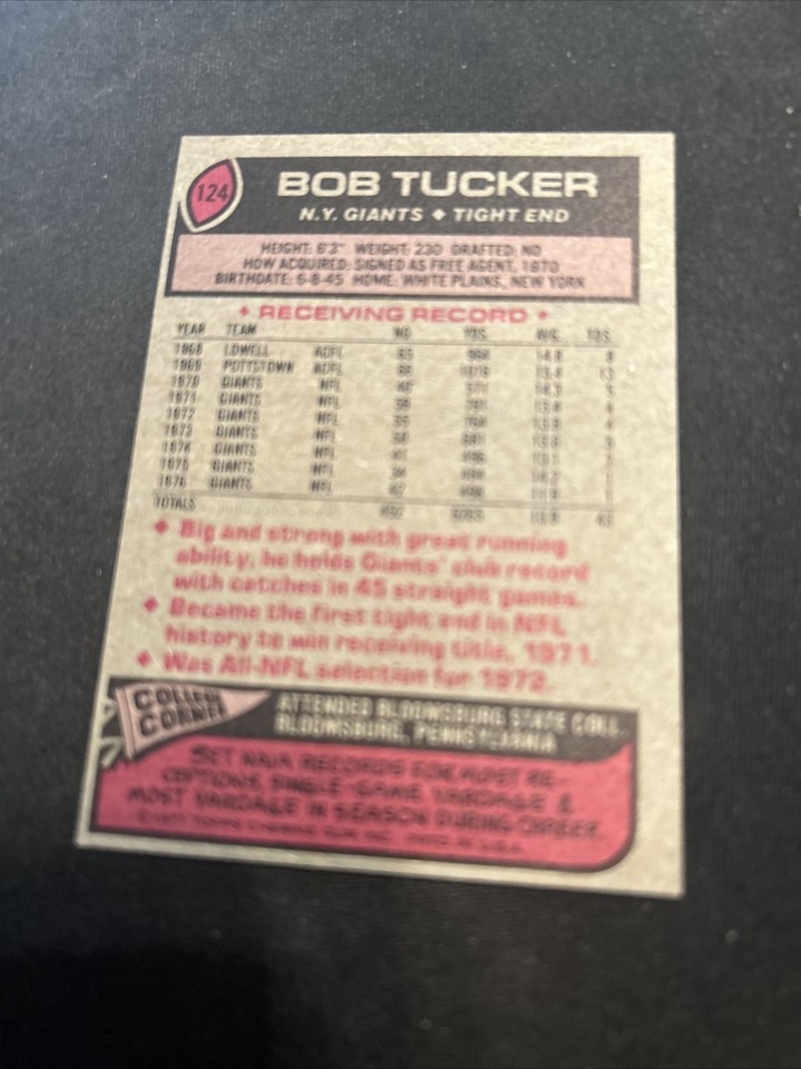 1977 Topps Football Card #124 Bob Tucker New York Giants NmMt Free ...