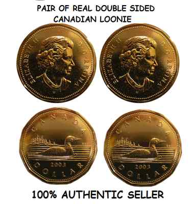 PAIR OF REAL DOUBLE SIDED CANADIAN LOONIE DOLLAR 1 Two Headed 1 Two ...