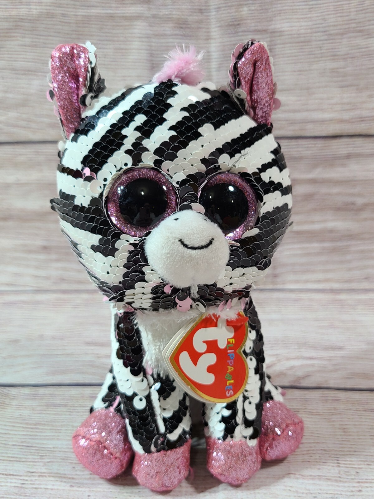 Ty Flippables Plush Zoey Zebra Stuffed Animal Sequins Pink Glitter Eyes ...