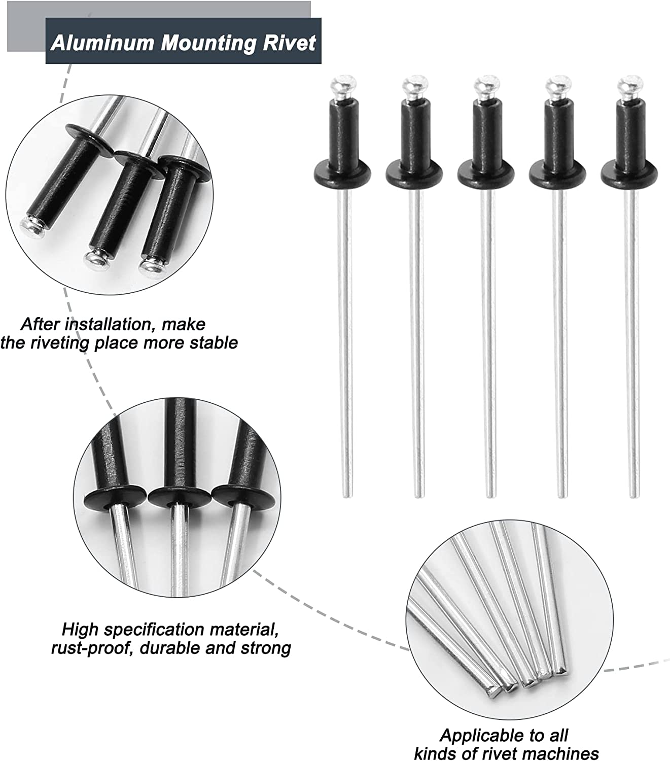 3/32 x 1/4 Black Pop Rivets Assortment - 100Pcs Aluminum Rivets Metal ...