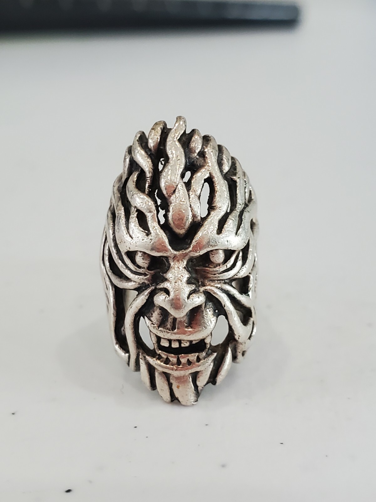 OUTRAGEOUS~ STERLING SILVER HEAVY FLAME FACE RING AS… - Gem
