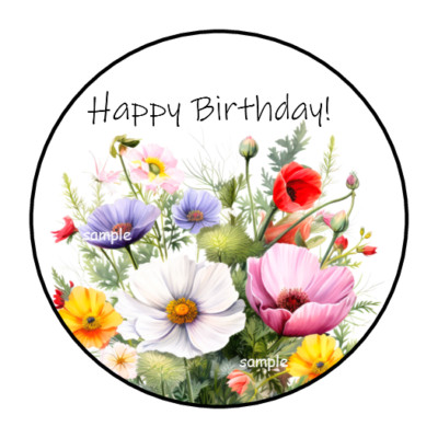 30 PRETTY FLORAL HAPPY BIRTHDAY ENVELOPE SEALS STICKERS LABELS TAGS 1.5 ...