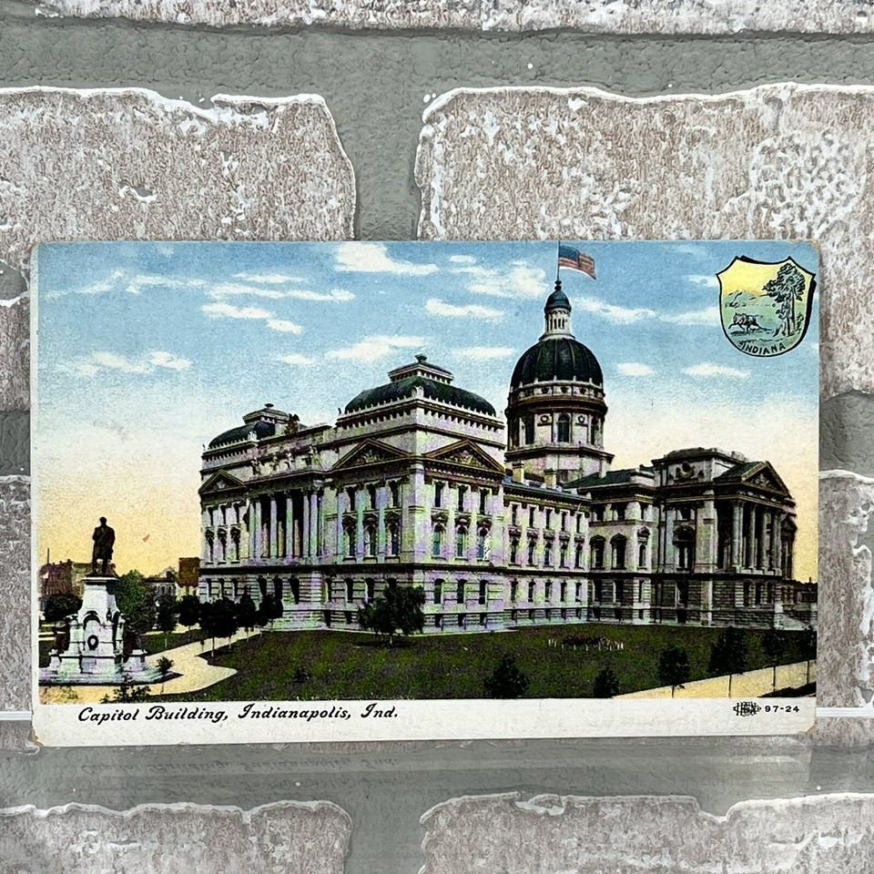 Vintage Indianapolis, IN Postcard Capitol Building State Seal Crest ...