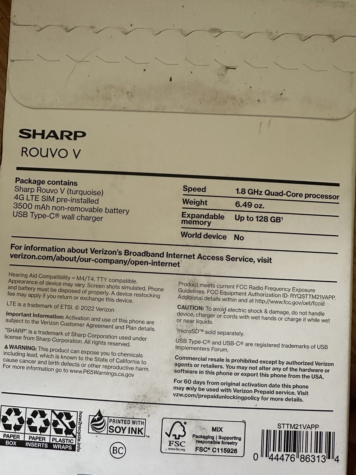 VERIZON SHARP ROUVO V STTM21VAPP 32GB Prepaid Smartphone, Turquoise NEW ...