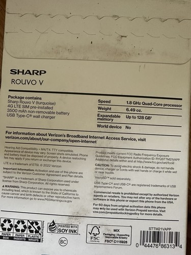 VERIZON SHARP ROUVO V STTM21VAPP 32GB Prepaid Smartphone, Turquoise NEW ...