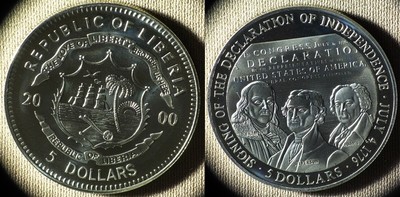 Liberia : 2000 5 Dol Cameo Proof Adams-Jefferson-Franklin #7 IR6112 | eBay