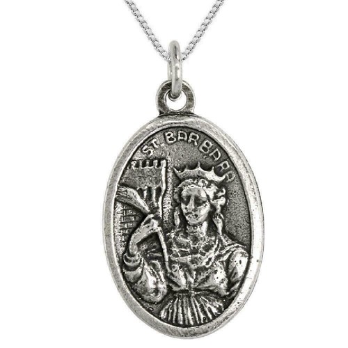 Sterling Silver St. Barbara Oval-Shaped Medal Pendant / Charm, Italian ...