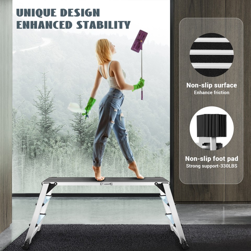 Work Platform Step Ladder Load 330 LBS, Rust-proof Aluminum Portable ...