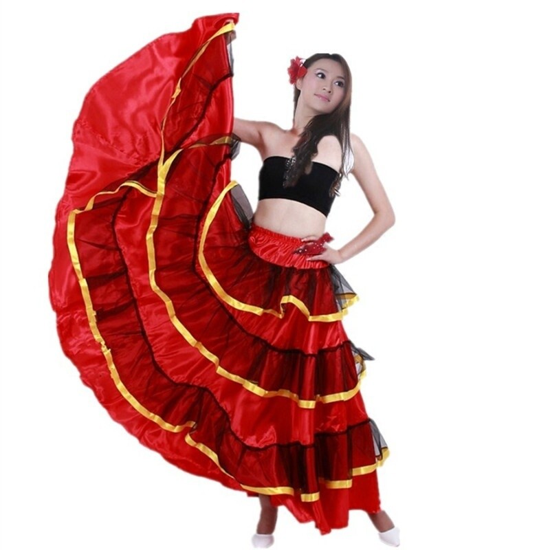 Womens Ruffle Layer Swing Dance Skirts Spanish Flamenco Modern Ballroom ...