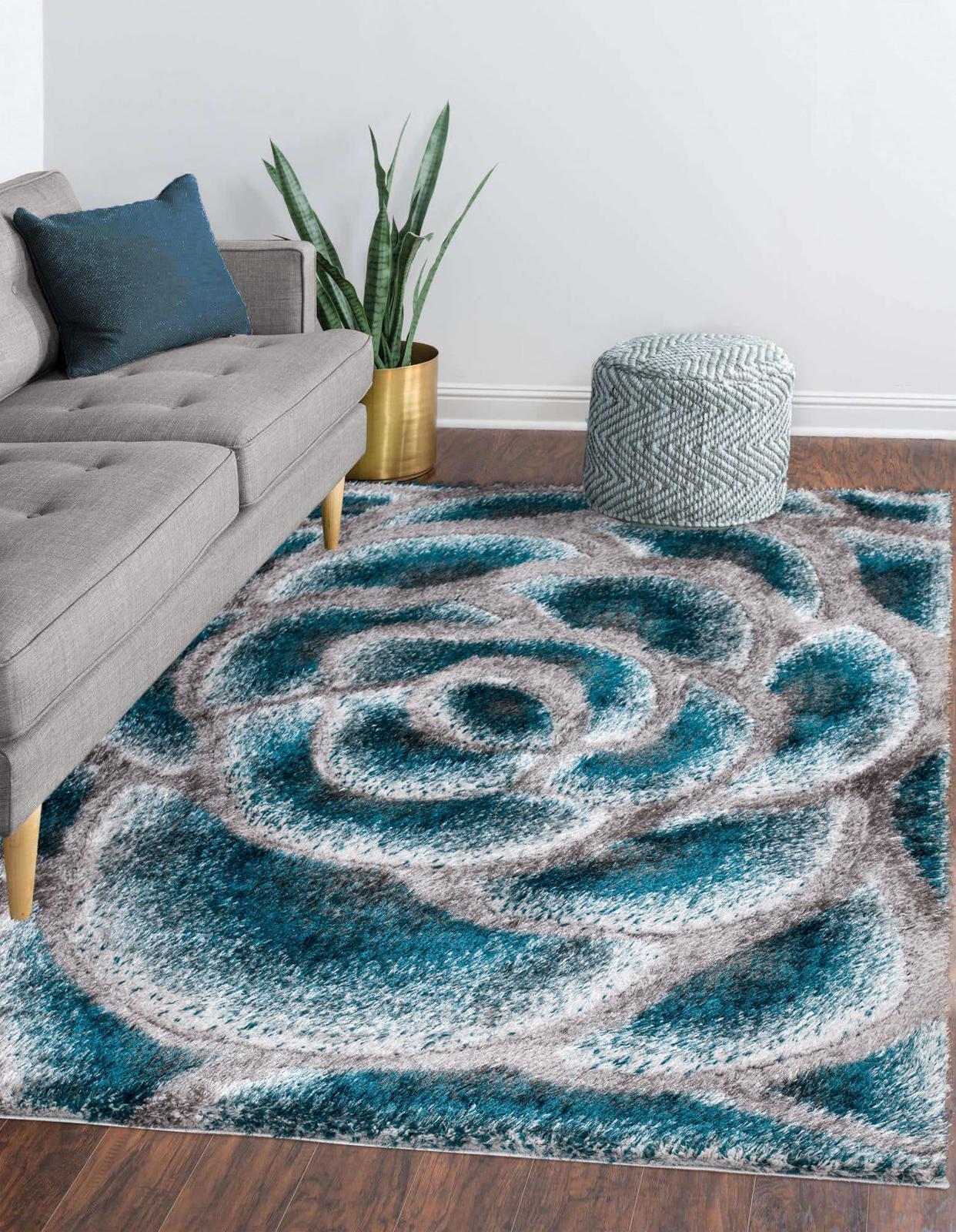 New Luxury Shaggy Rugs Thick Soft Fluffy 3D Rose Pattern Bedroom Living ...