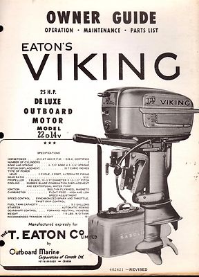 1956? EATON'S VIKING OUTBOARD 25 HP MODEL 22D14V OWNERS PARTS MANUAL P ...
