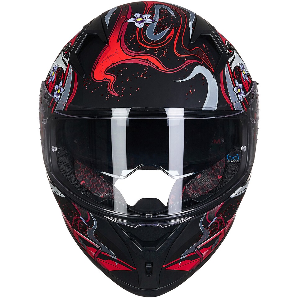 ILM Armor Red Full Face Motorcycle Helmets Mirrored&Clear Visors 2 Fins ...