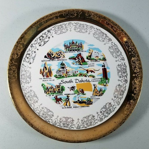 South Dakota State Plate Gold Edged 7" Diameter Souvenir Collectible | eBay