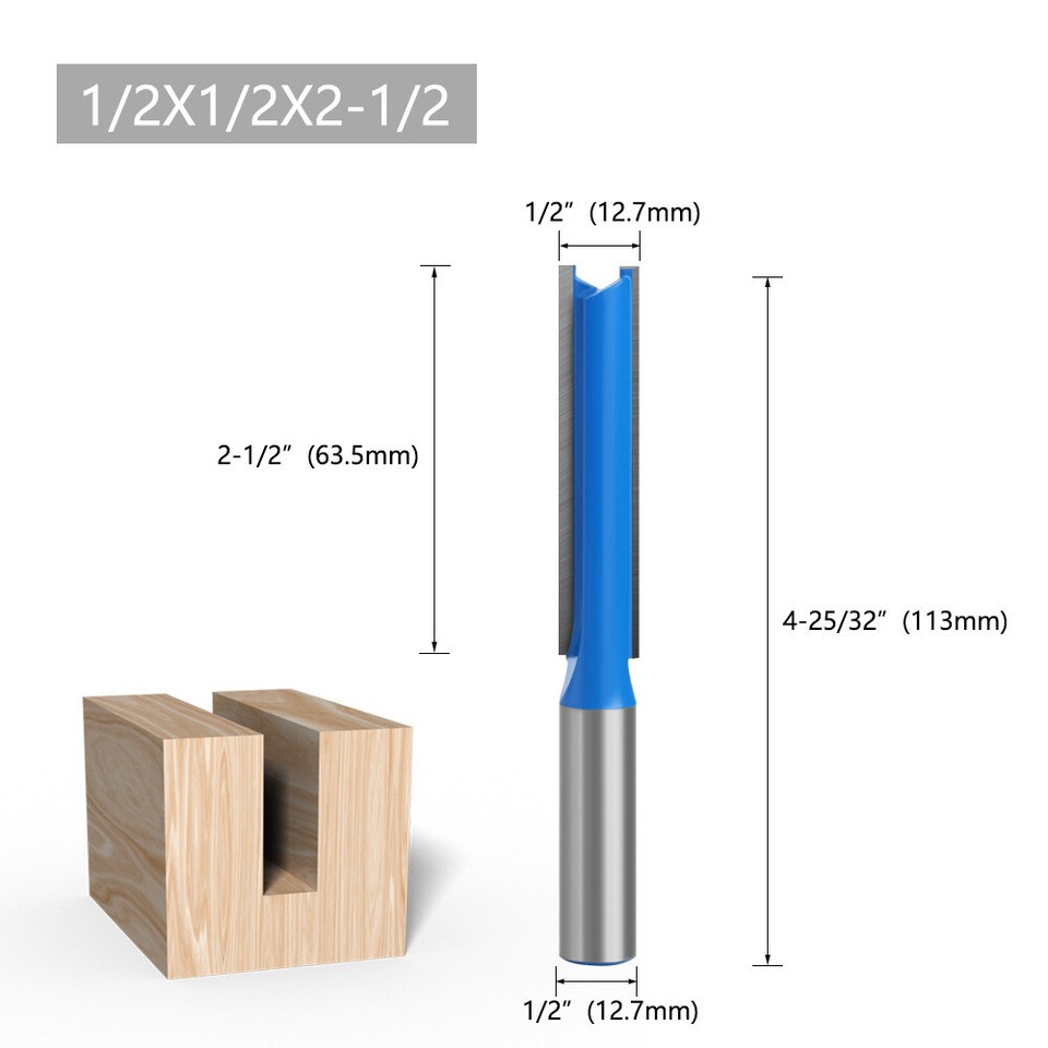 Straight Cut Router Bit Double Flute Cutting Long Length 1/2"(12.7mm ...