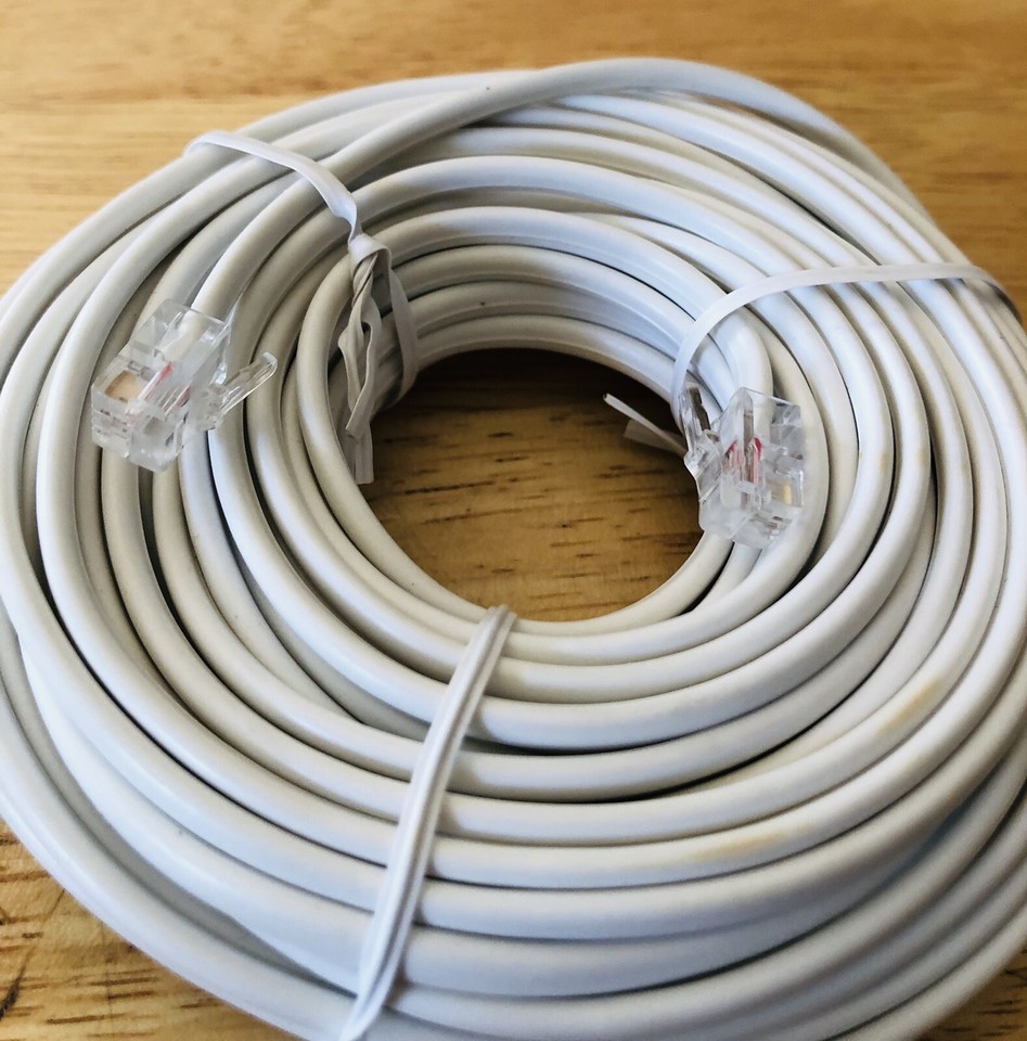 50ft Telephone Landline Cord Cable Wire RJ11 DSL Phone to Wall White ...