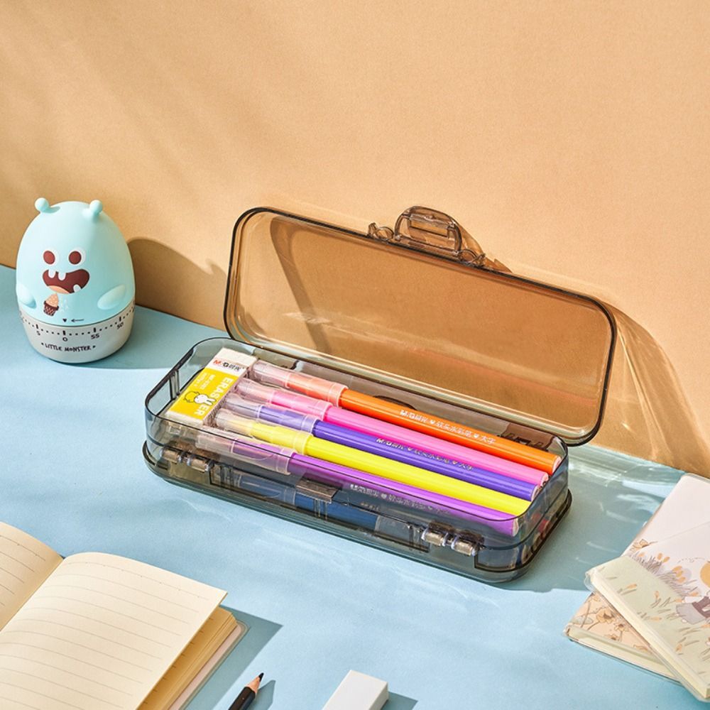 Double-layer Transparent Pencil Box Stationery Box Pencil Case Storage ...