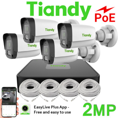 Tiandy Full CCTV System Kit IP PoE 2MP 1080p Audio Mic Bullet Cameras ...