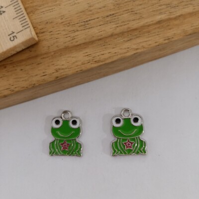 5pcs cute Green Frog Charms Pendants 16.5x12.5mm Enamel Silver AUS Free ...