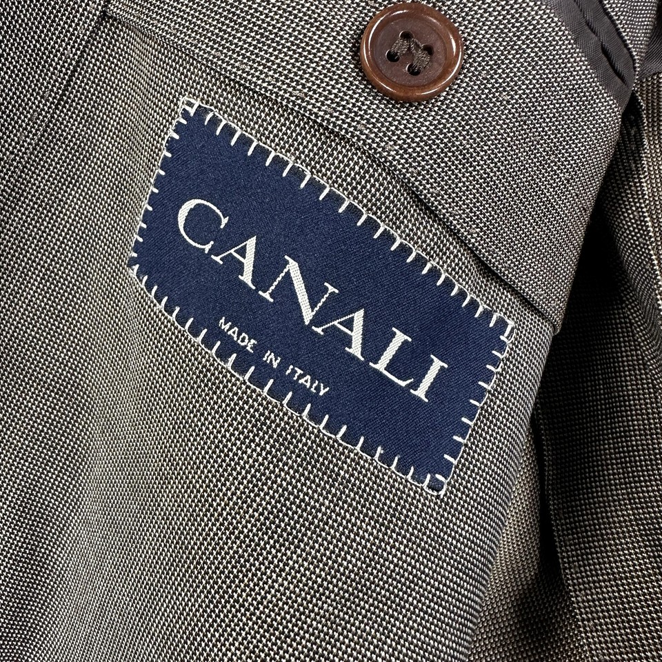 Canali Suit Blazer Pants Wool Mens 46 36x32 Brown Check 2 Piece Made ...