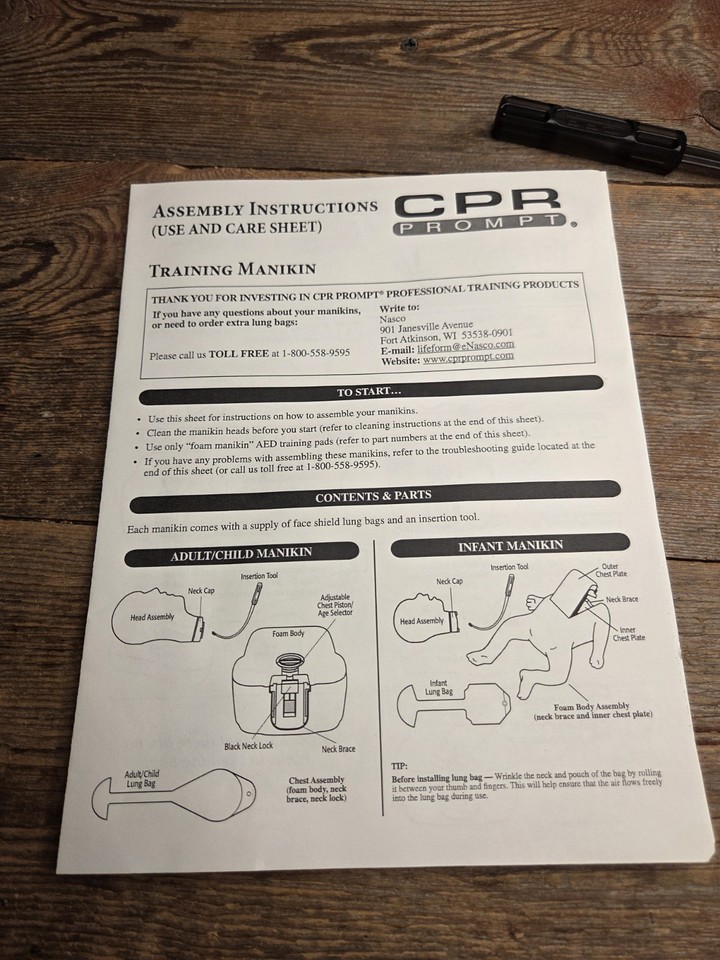 ACTAR CPR Prompt Adult Training Manikin Blue (Head, Chest, Tube) With ...