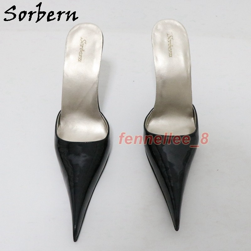 Women Real Leather Pointed Toe Mule 12cm High Heel Slip on Stilettos ...