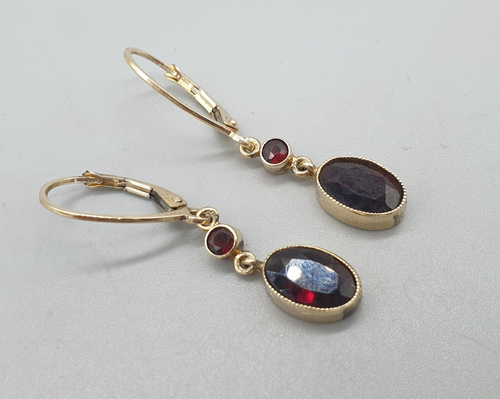 Vintage 9ct Yellow Gold Garnet Earrings 9K Natural stones Drop Dangle ...