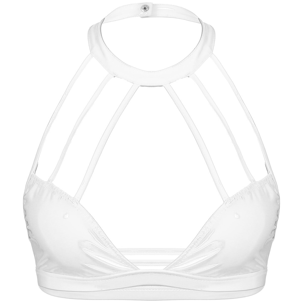 Womens Strapless Open Cups Top Sleeveless Crop Vest Wet Look Punk Tank ...