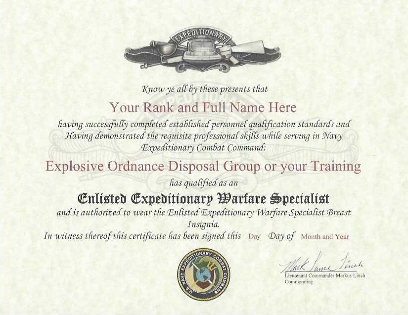 US Navy Enlisted Expeditionary Warfare Specialist Replacement ...